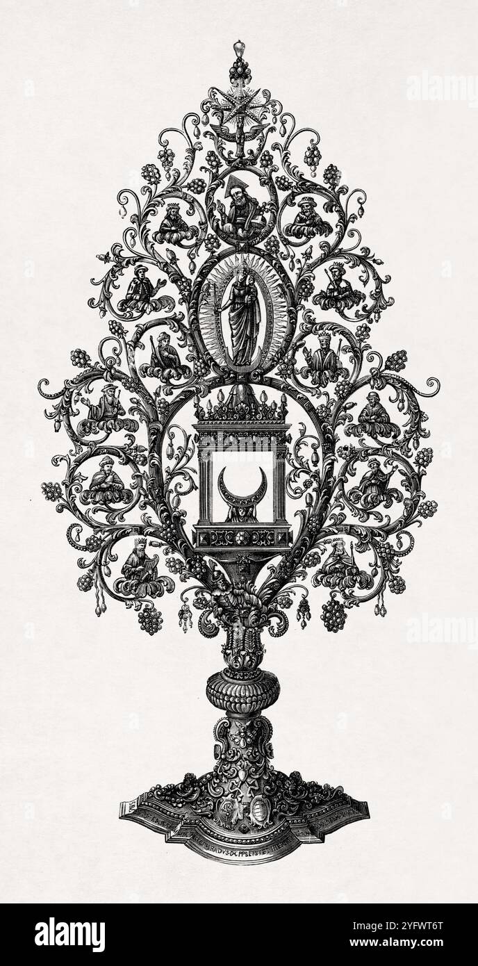 Engraving depicting the Tree of Jesse, a solid gold monstrance dating ...