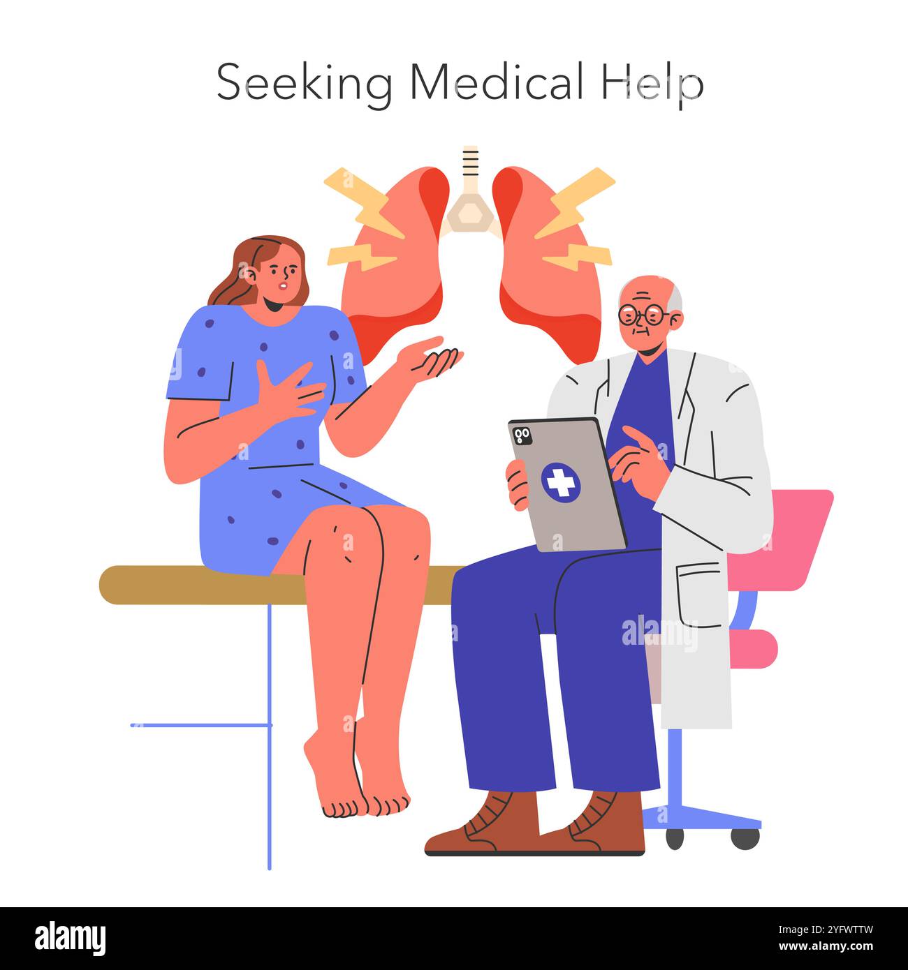 EVALI concept illustration. Patient consults with doctor about lung ...