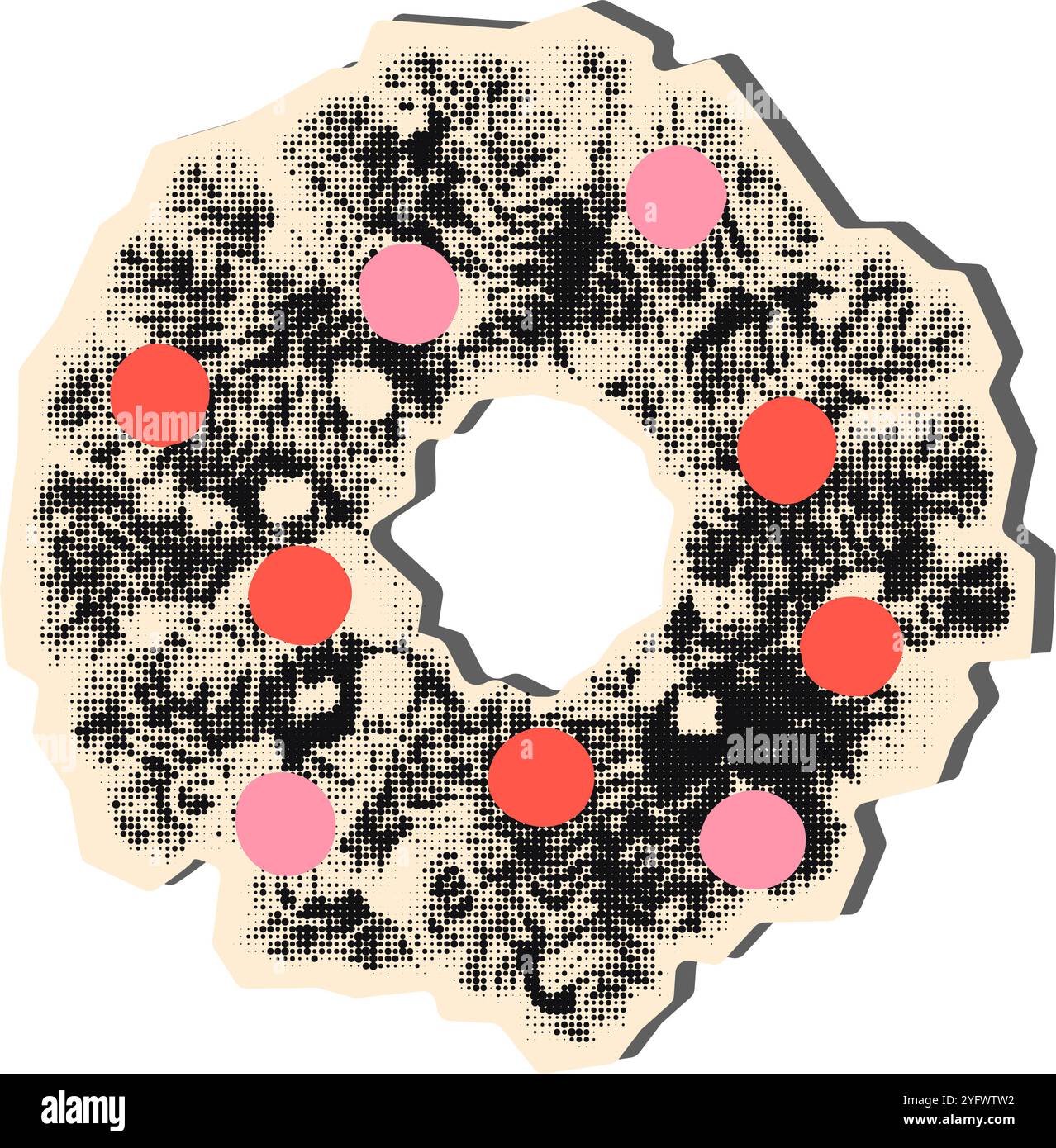 Christmas wreath halftone art collage vector illustration Stock Vector ...