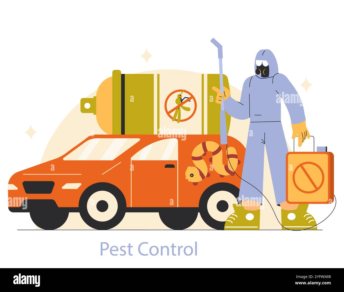 Pest Control concept. Uniformed exterminator with equipment ready to ...
