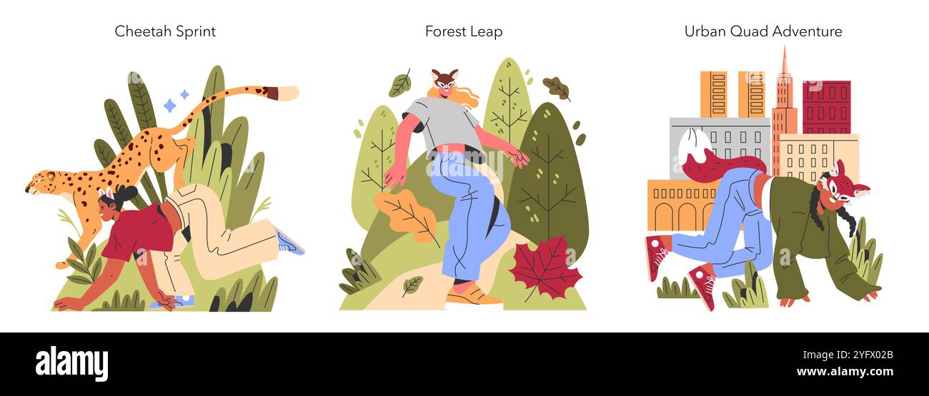 Quadrobics set. Engaging in creative workouts, from nature-inspired ...