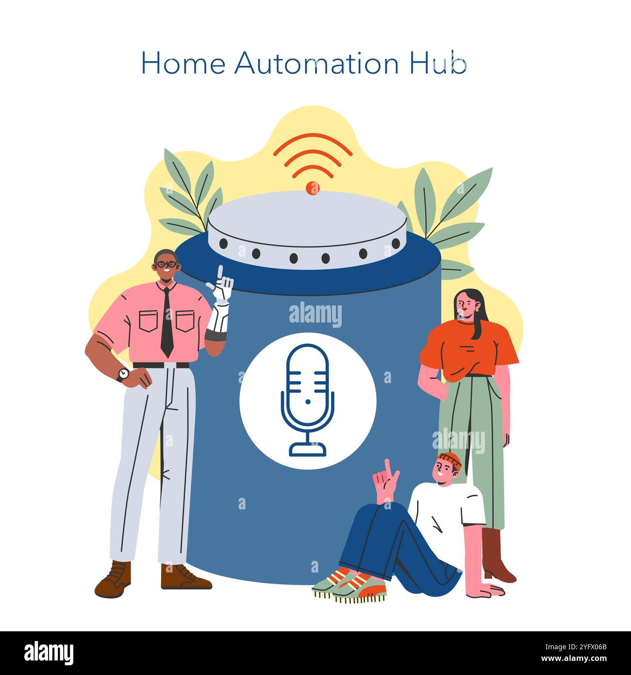 Smart Home Hub concept. People interacting with a central home ...