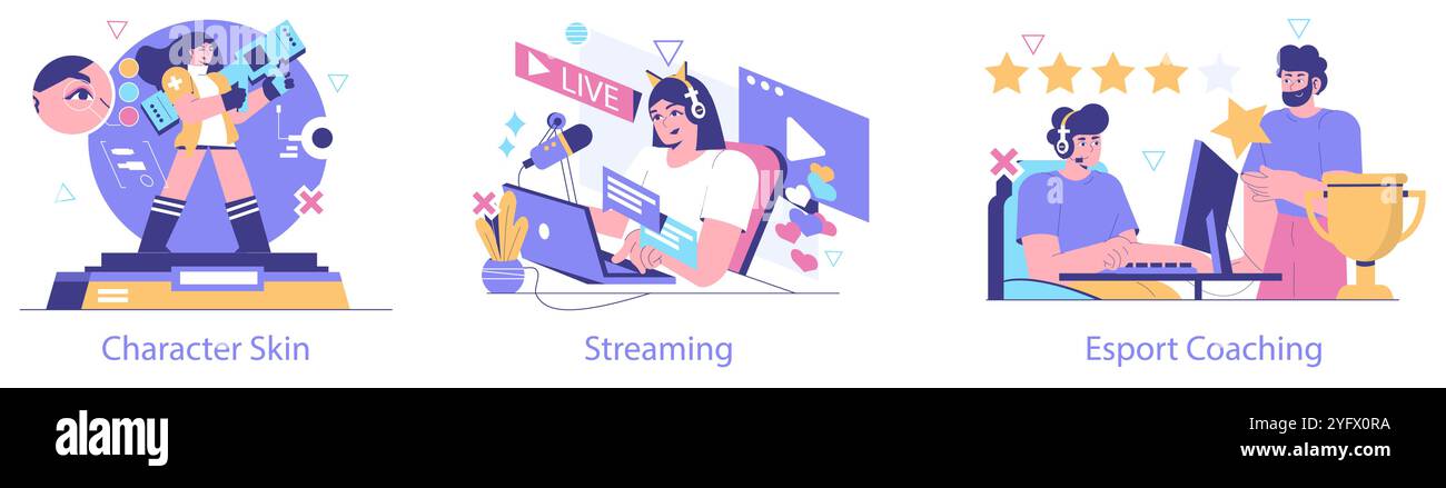 Esport set. Pro gamer character skin customization, live streaming ...