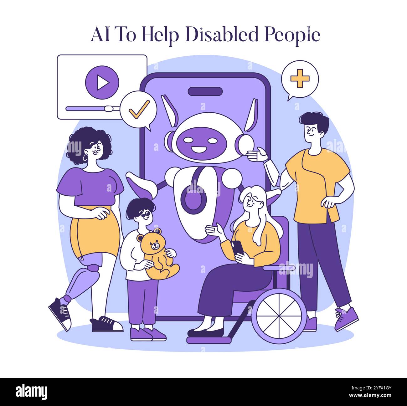 AI Assistance Concept. Friendly robot interacting with a disabled ...