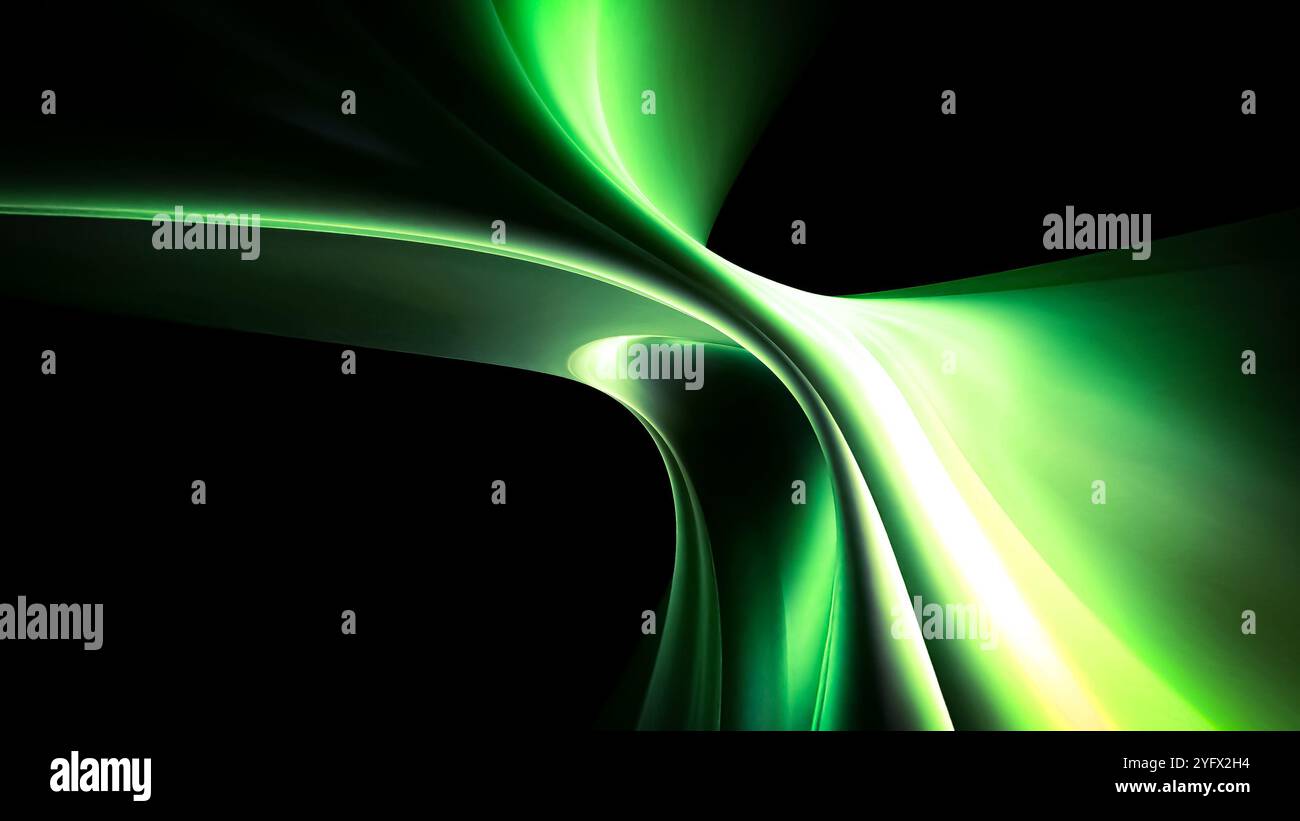 Illustration of neon glowing green wavy textured effect layers with ...