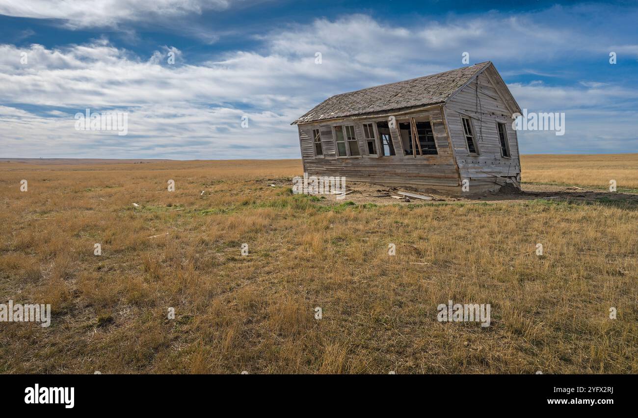 Abandoned wooden one room school on the prairie near Faith, South ...