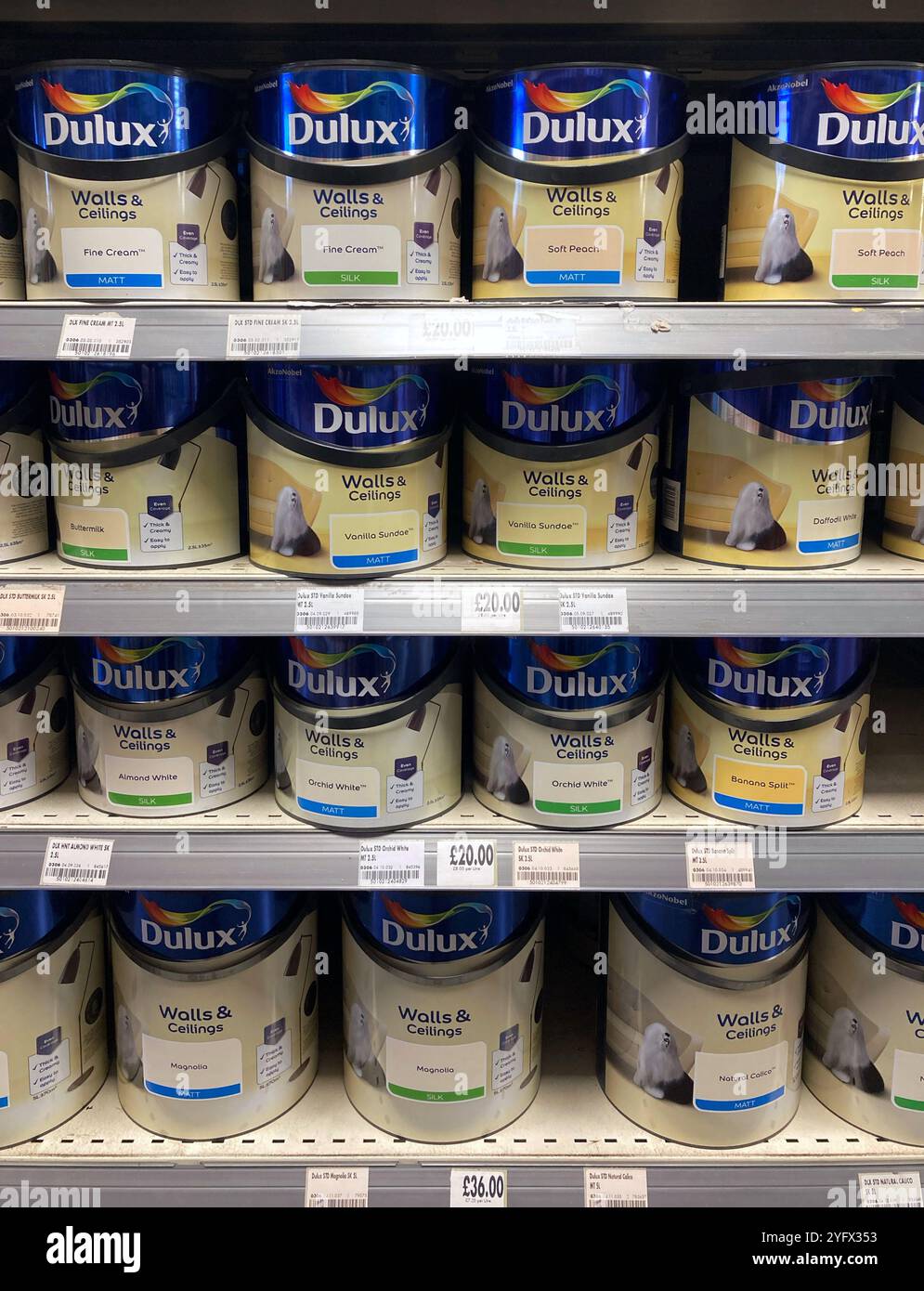 Choice of Dulux emulsion paint in different colours at the local DIY ...