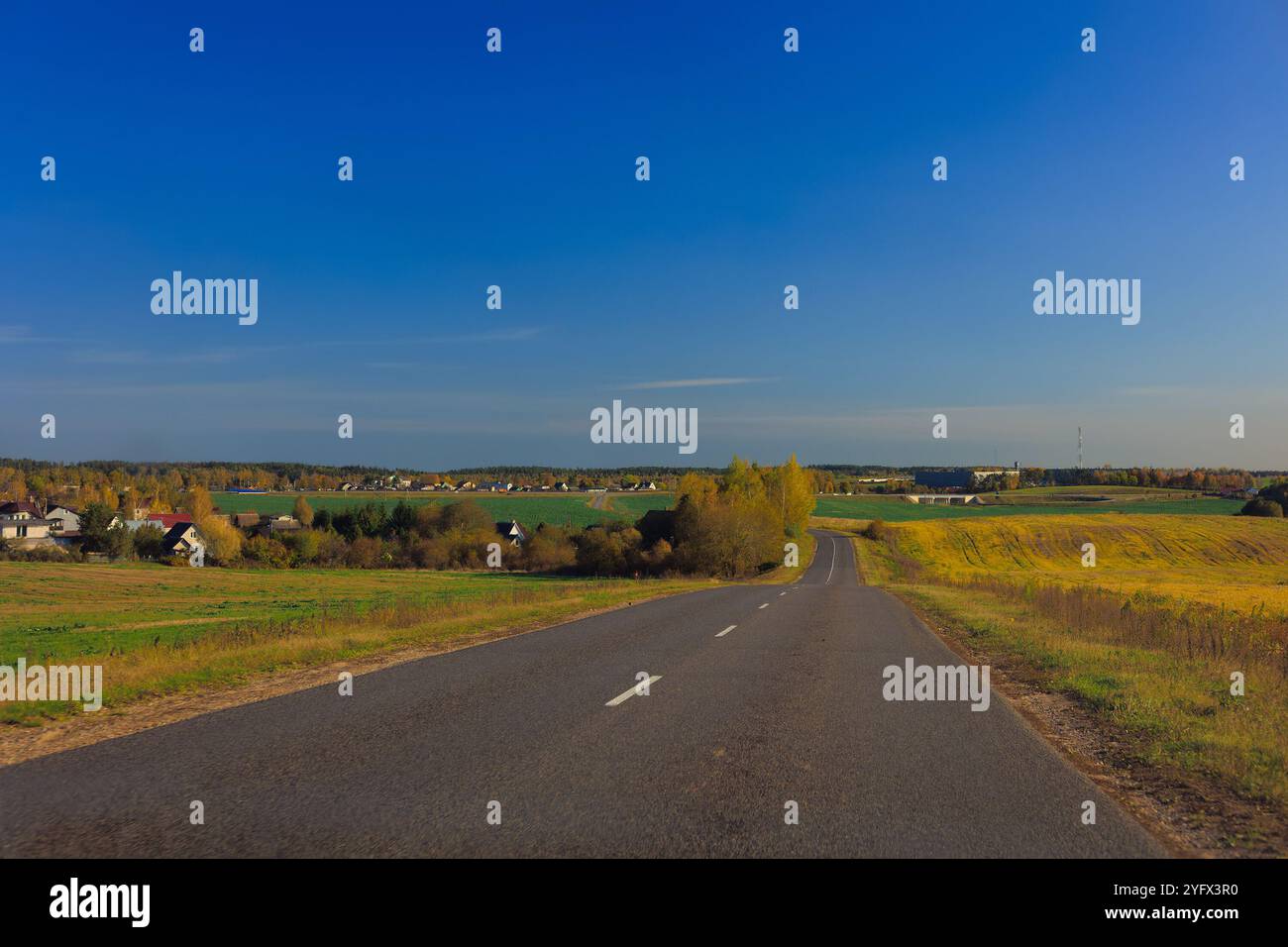 Autumn landscape, road and highway, asphalt and roadside Stock Photo ...