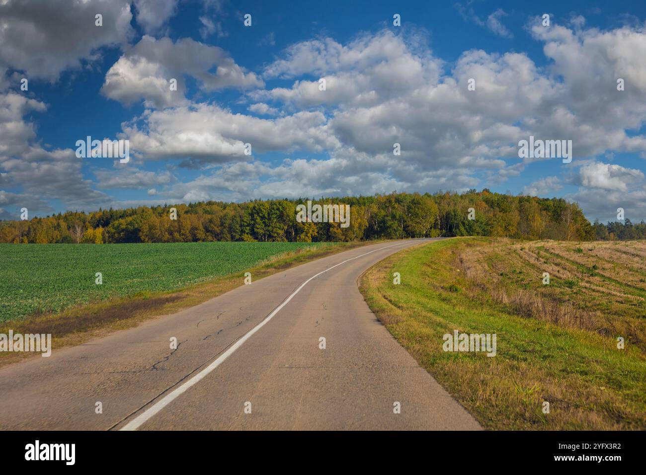 Autumn landscape, road and highway, asphalt and roadside Stock Photo ...