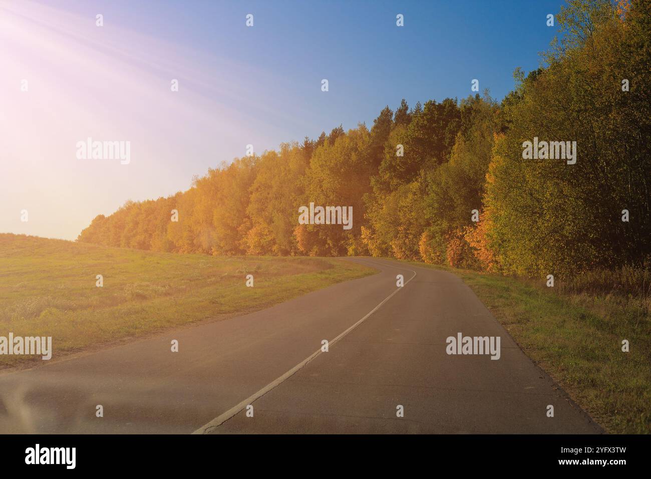 Autumn landscape, road and highway, asphalt and roadside Stock Photo ...