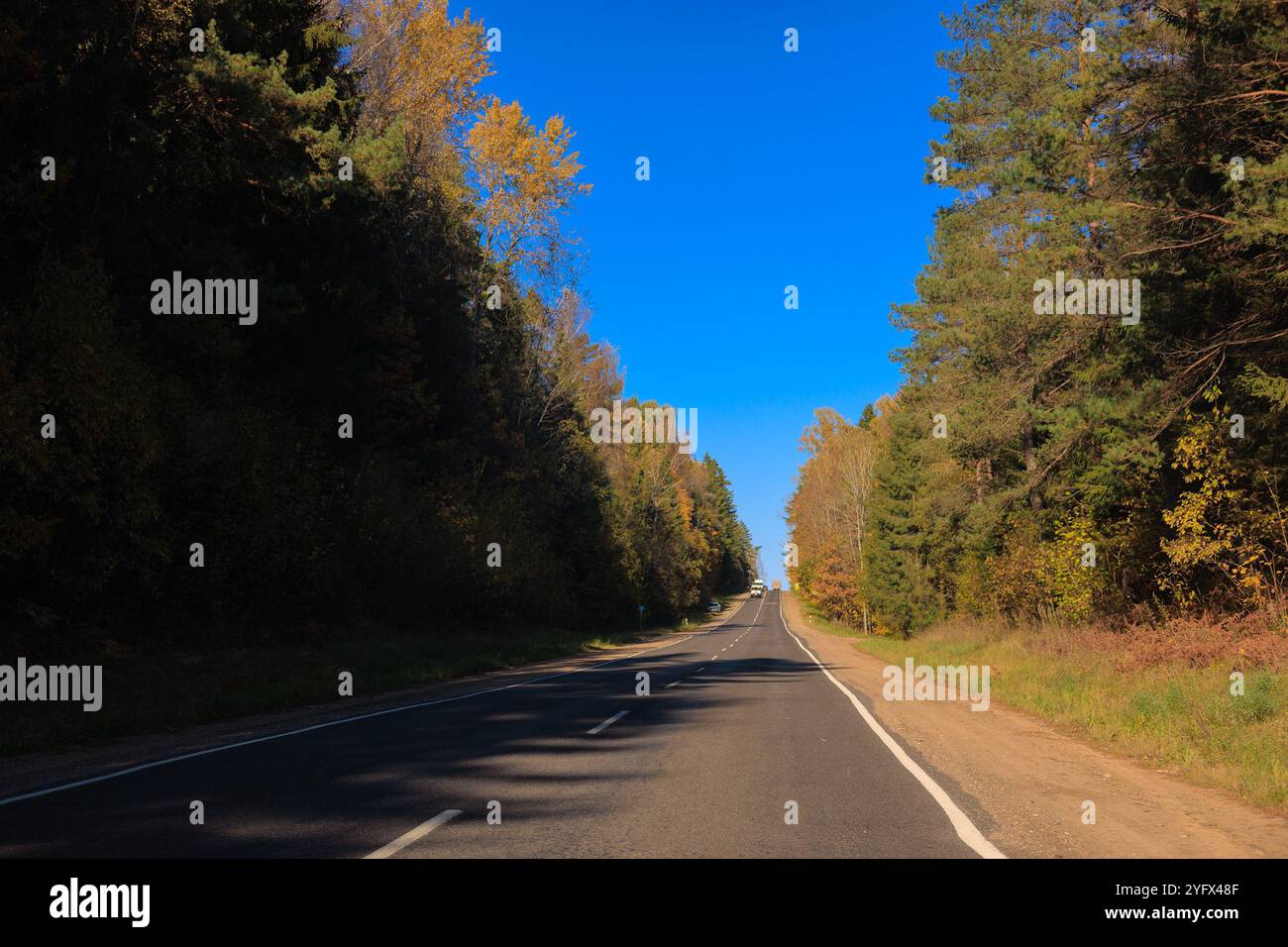 Autumn landscape, road and highway, asphalt and roadside Stock Photo ...
