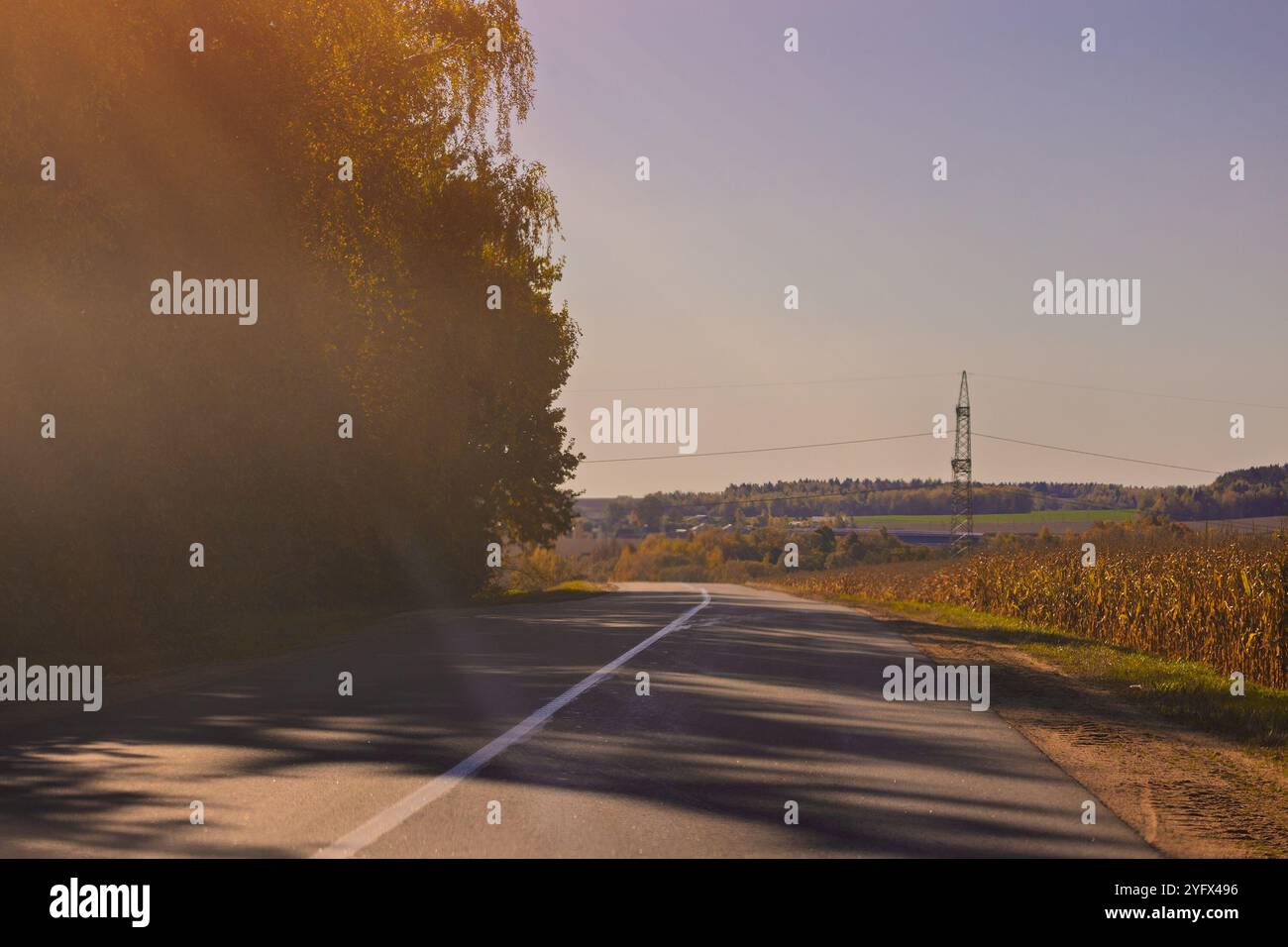 Autumn landscape, road and highway, asphalt and roadside Stock Photo ...