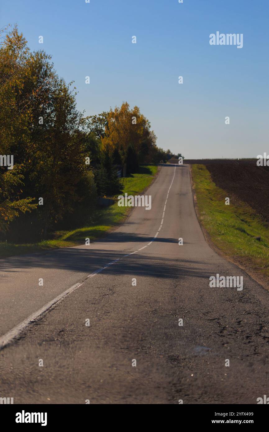 Autumn landscape, road and highway, asphalt and roadside Stock Photo ...