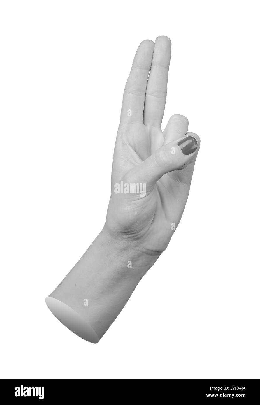 hand with the thumb resting on the pinky and ring fingers, while the index and middle fingers ...