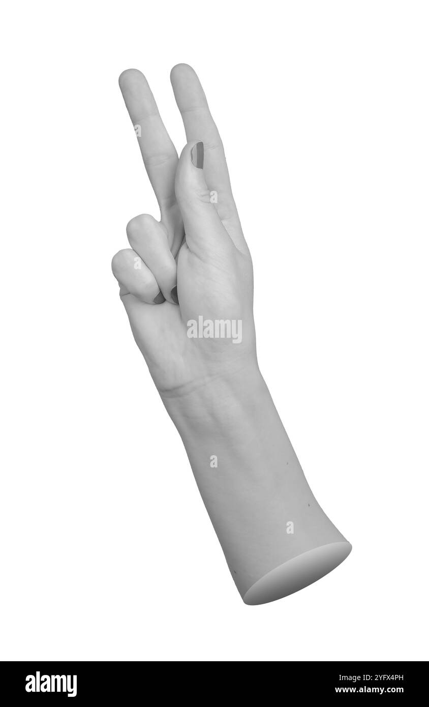 hand making a peace or victory gesture, with the index and middle ...