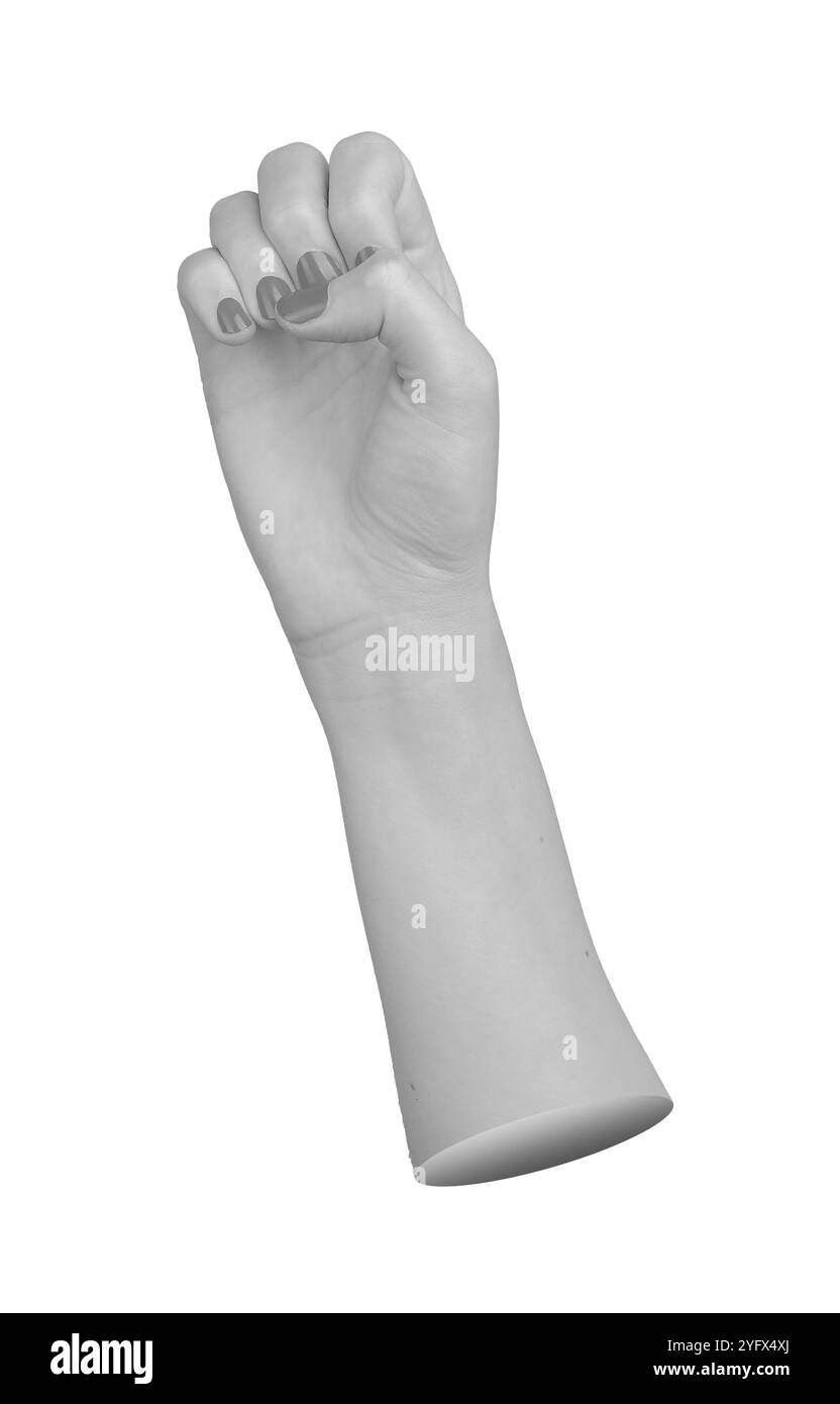 female hand in a closed fist position, with visible nails, isolated on ...