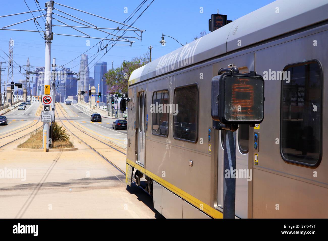Los Angeles, California: Los Angeles METRO Rail train in downtown Los ...