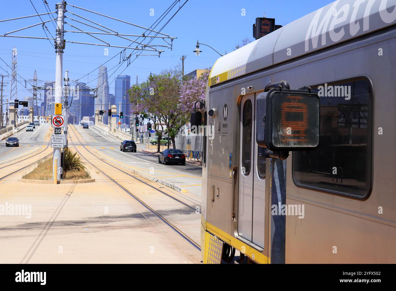 Los Angeles, California: Los Angeles METRO Rail train in downtown Los Angeles. LA METRO is a The ...