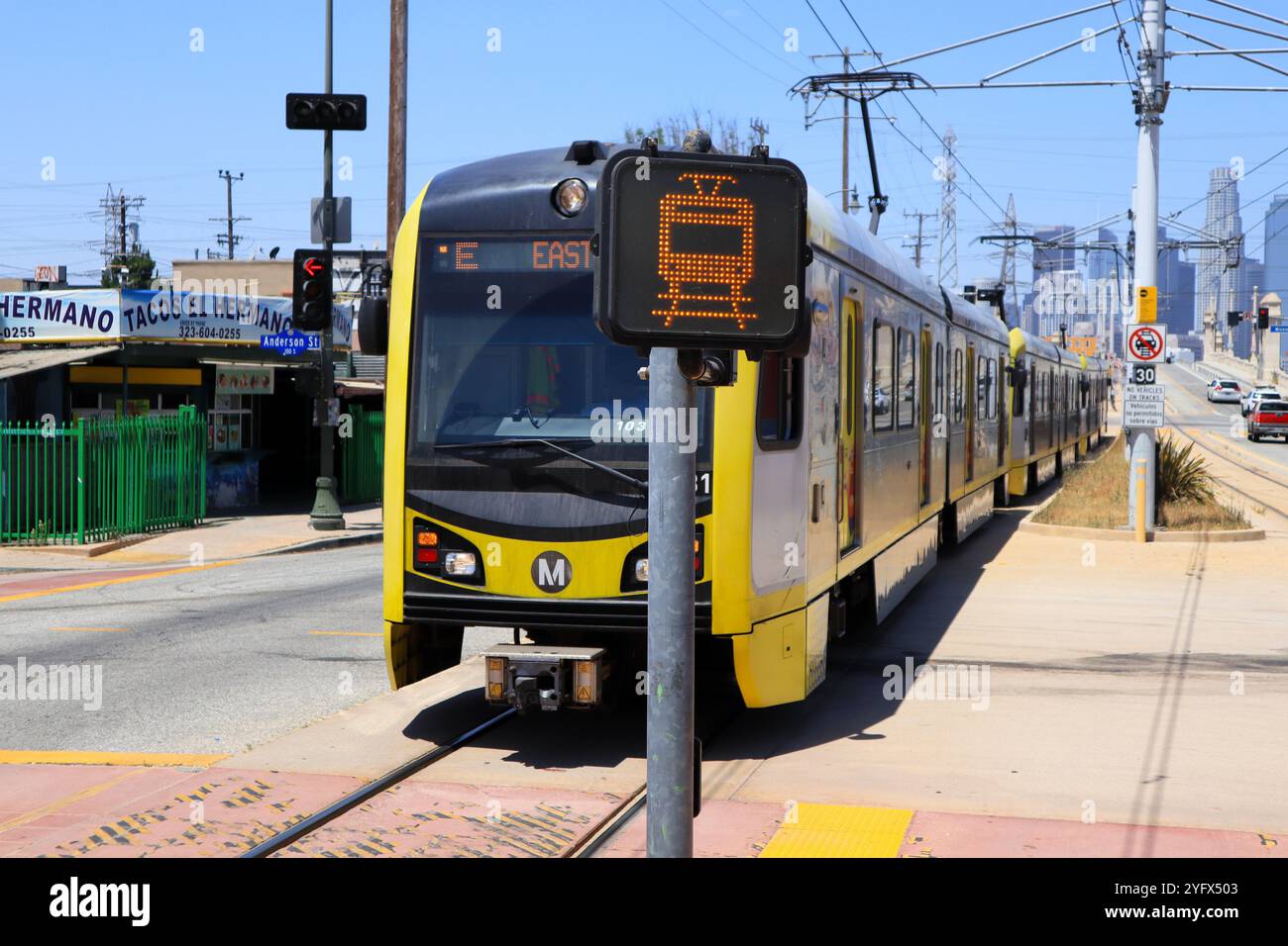 Los Angeles, California: Los Angeles METRO Rail train in downtown Los Angeles. LA METRO is a The ...