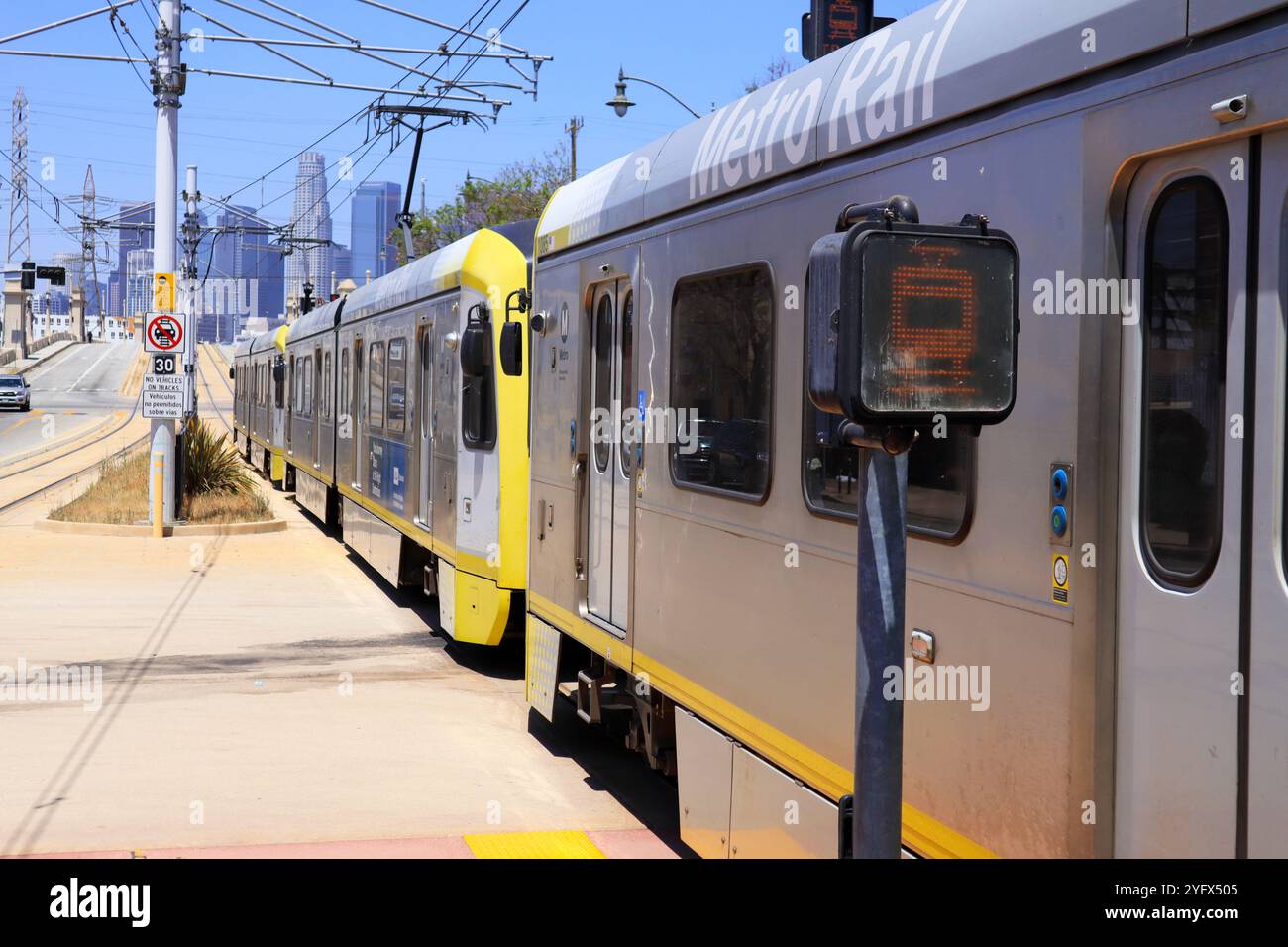 Los Angeles, California: Los Angeles METRO Rail train in downtown Los Angeles. LA METRO is a The ...