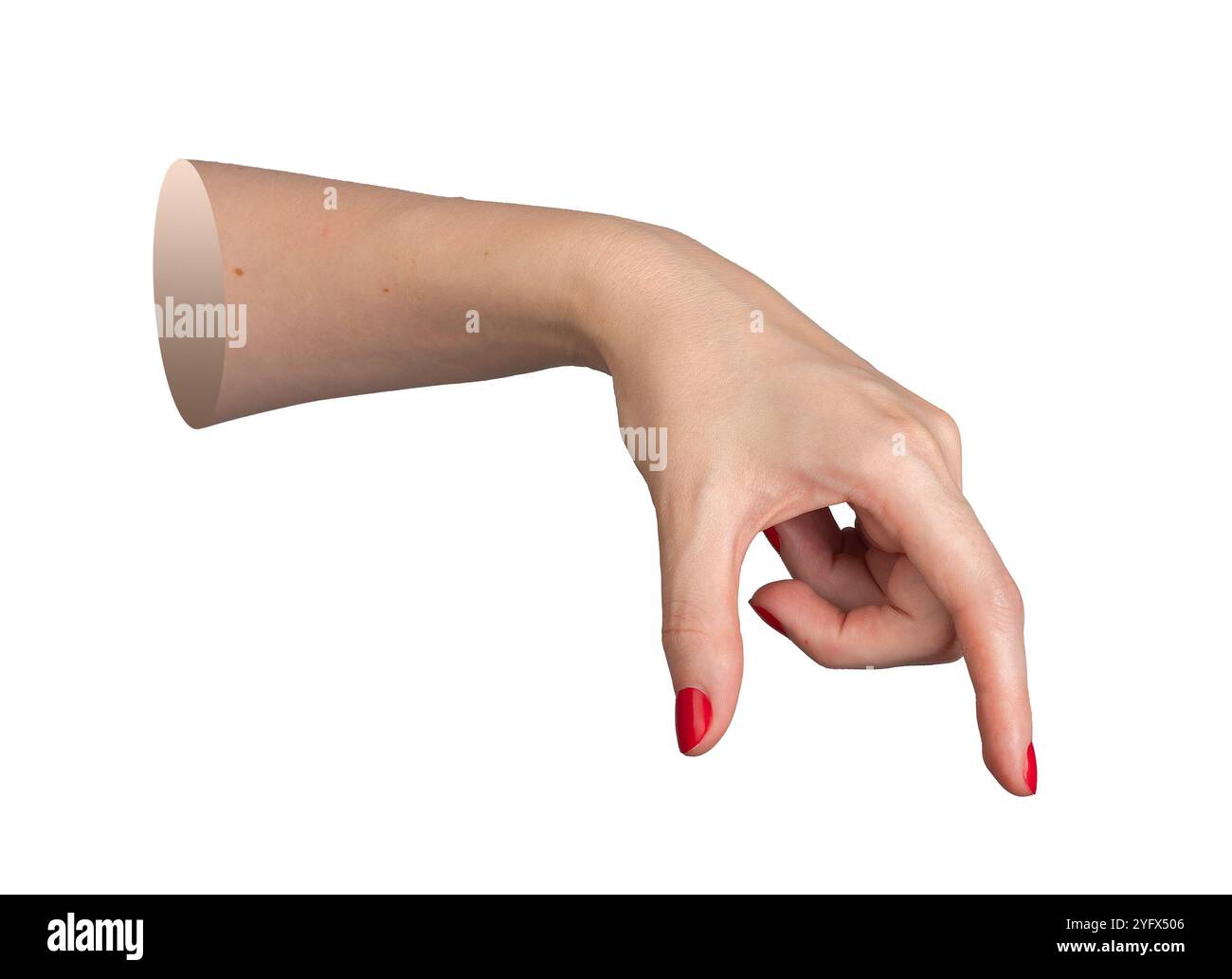 Female hand with red polished nails holding or showing a large ...