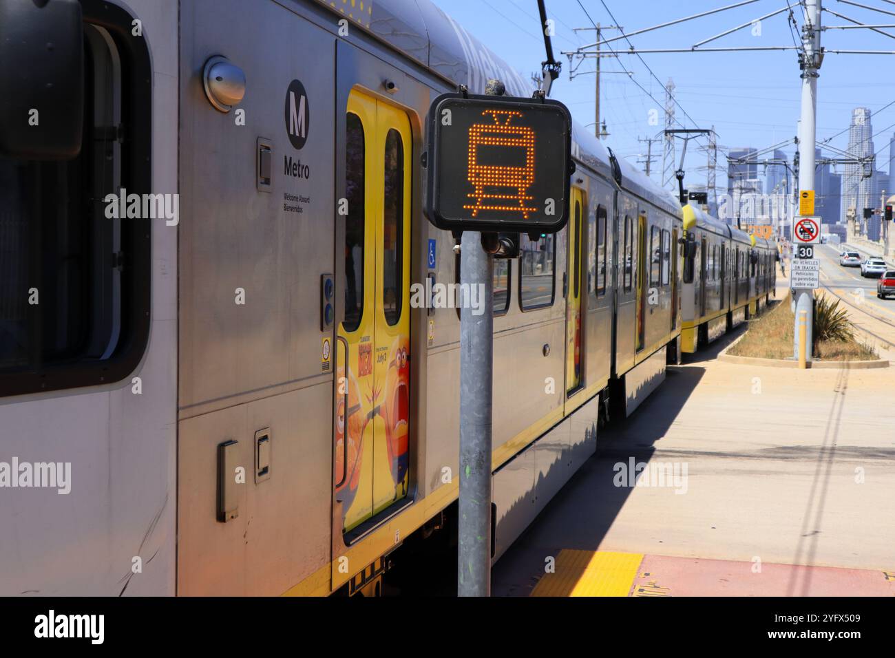Los Angeles, California: Los Angeles METRO Rail train in downtown Los Angeles. LA METRO is a The ...