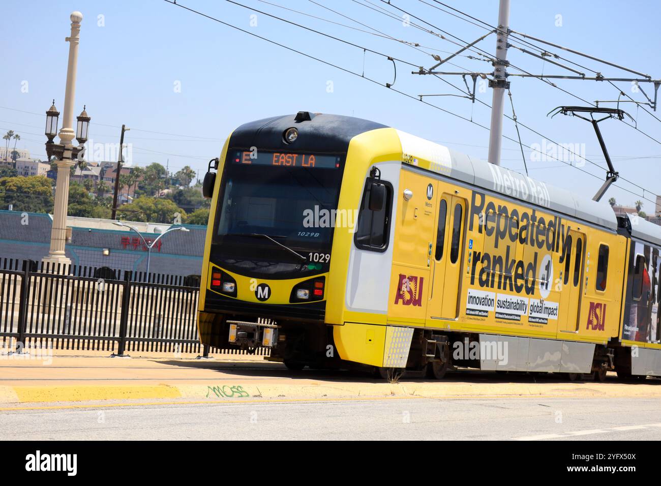 Los Angeles, California: Los Angeles METRO Rail train in downtown Los Angeles. LA METRO is a The ...