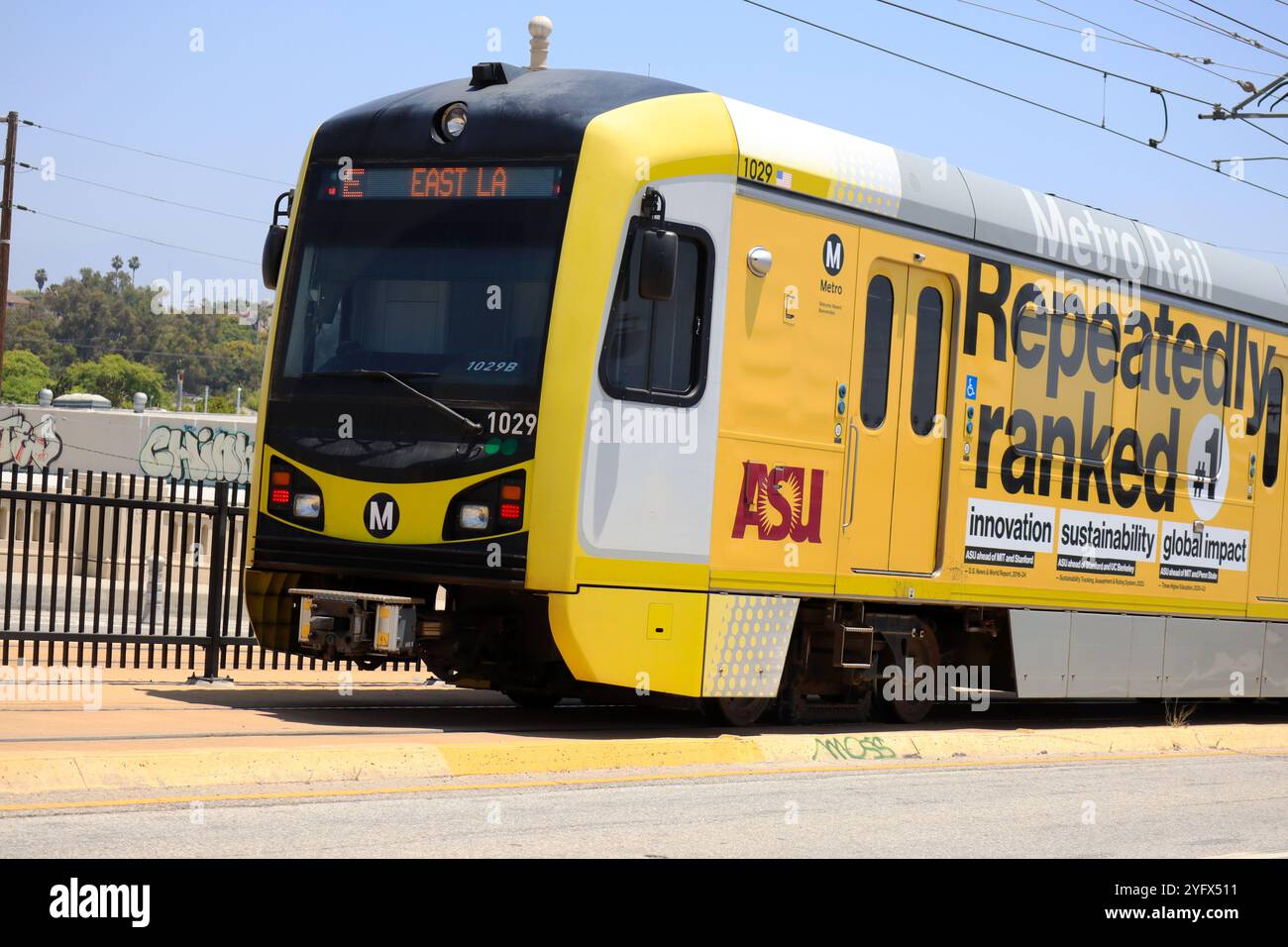 Los Angeles, California: Los Angeles METRO Rail train in downtown Los Angeles. LA METRO is a The ...