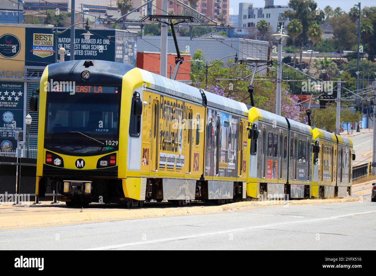 Los Angeles, California: Los Angeles METRO Rail train in downtown Los Angeles. LA METRO is a The ...