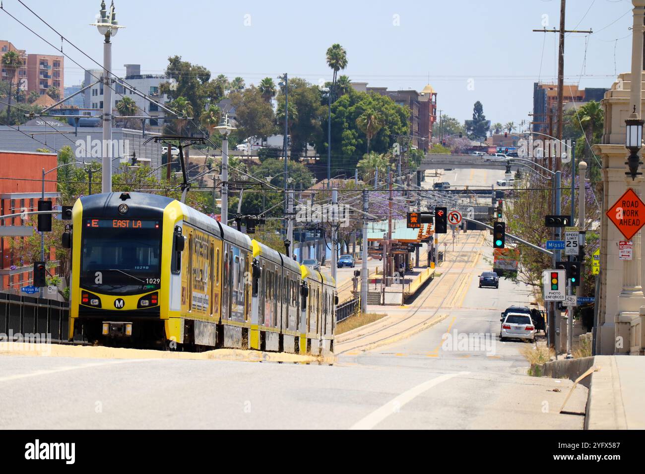Los Angeles, California: Los Angeles METRO Rail train in downtown Los ...