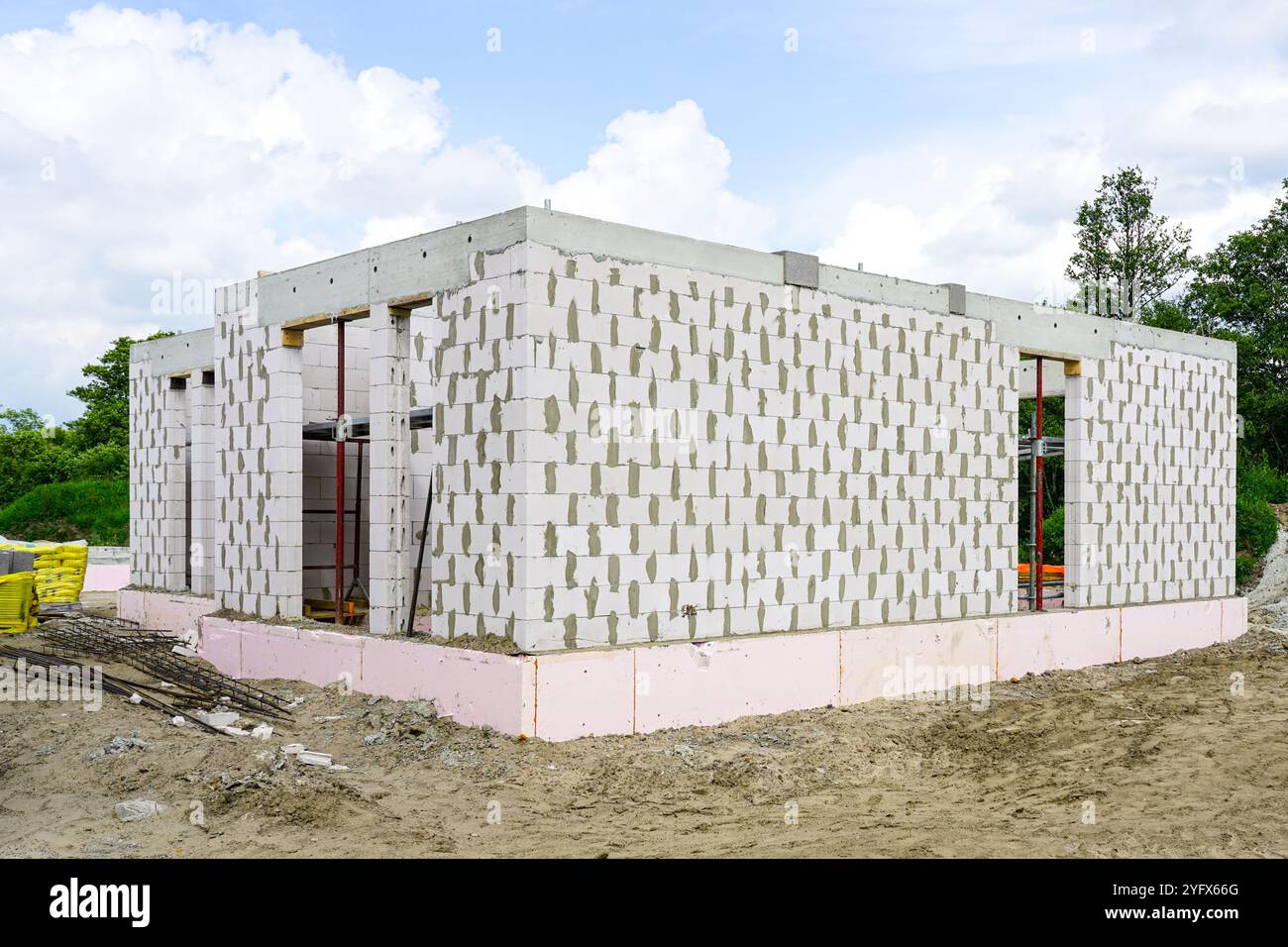 Construction site of a new residential house, foundation thermal ...