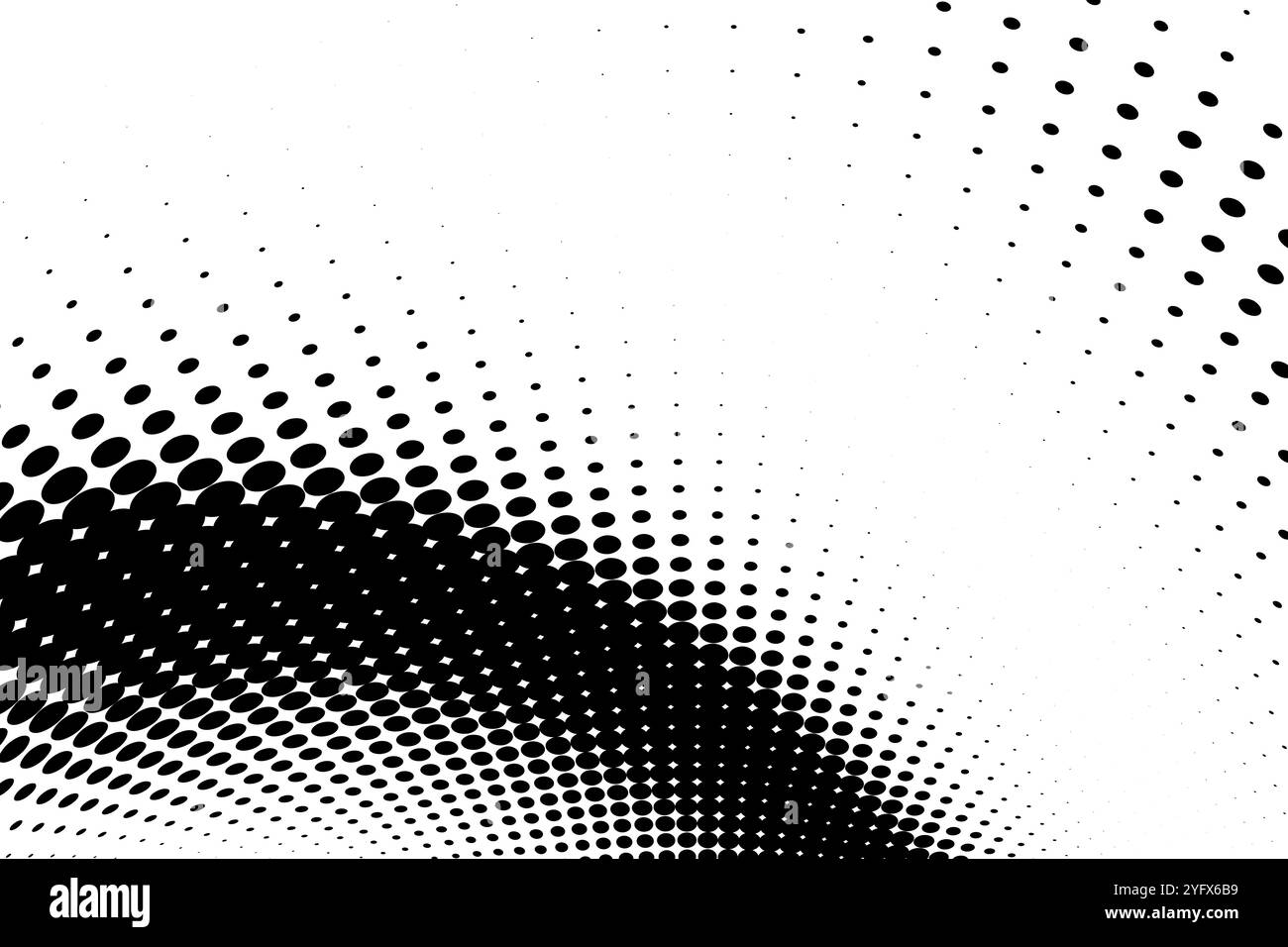 halftone pattern with black dots arranged in a curved shape on a white background. Vector ...