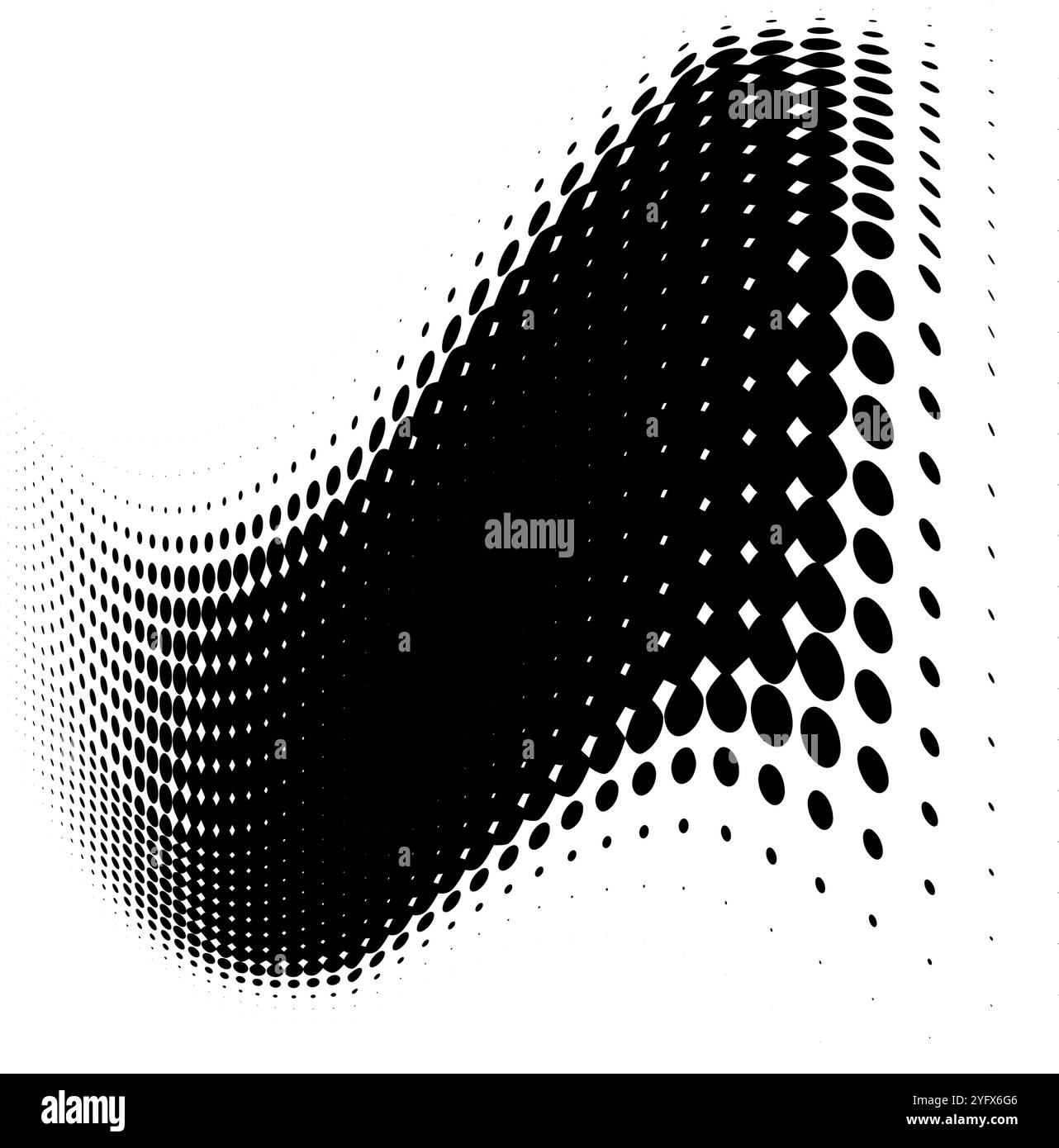 halftone pattern with black dots arranged in a curved shape on a white background. Vector ...
