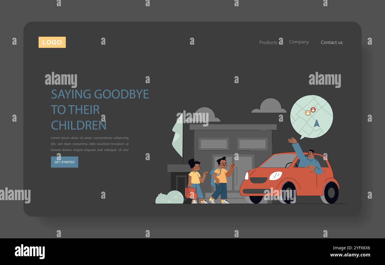 Family farewell moment as parents depart for work, children waving ...