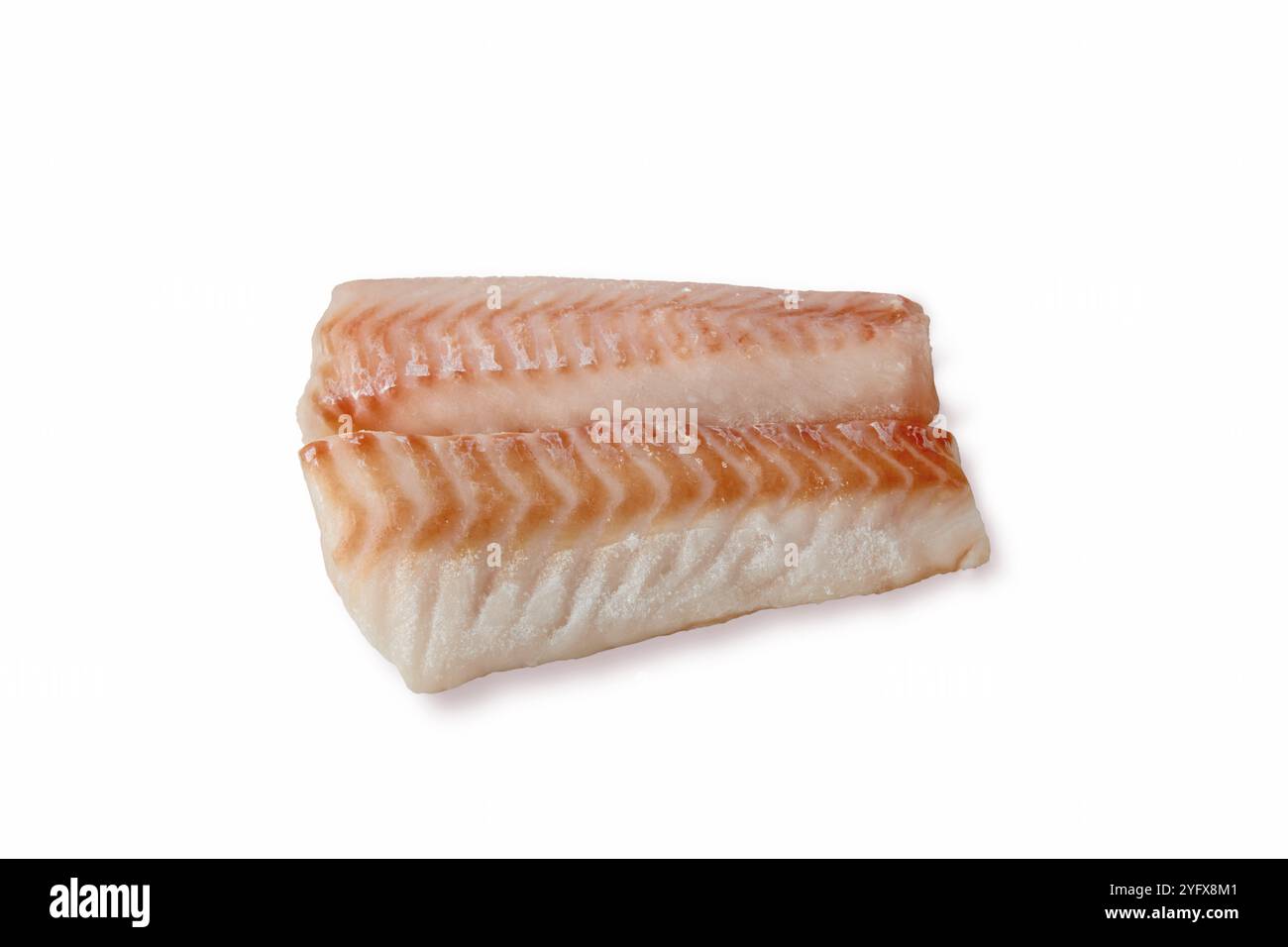 two pieces of fresh frozen cod fish isolated on white background Stock ...