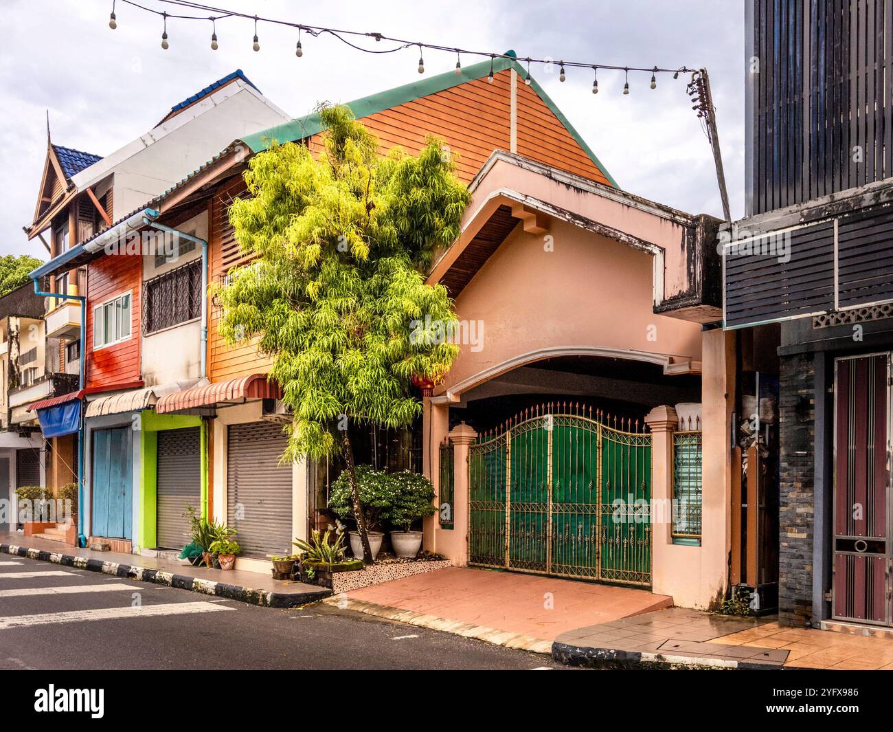 The authentic Thai wooden shophouses in the town of Trat in Thailand ...