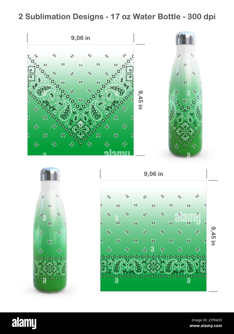 Set of 2 ombre paisley bandana patterns. Seamless sublimation templates ...