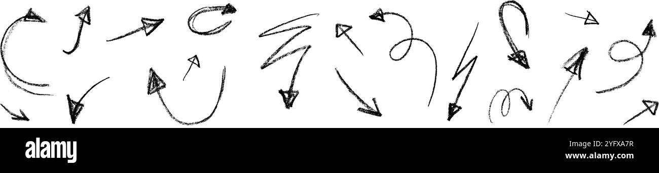 Doodle emphasis arrow icon set. Design quirky twist zigzag line, spring ...