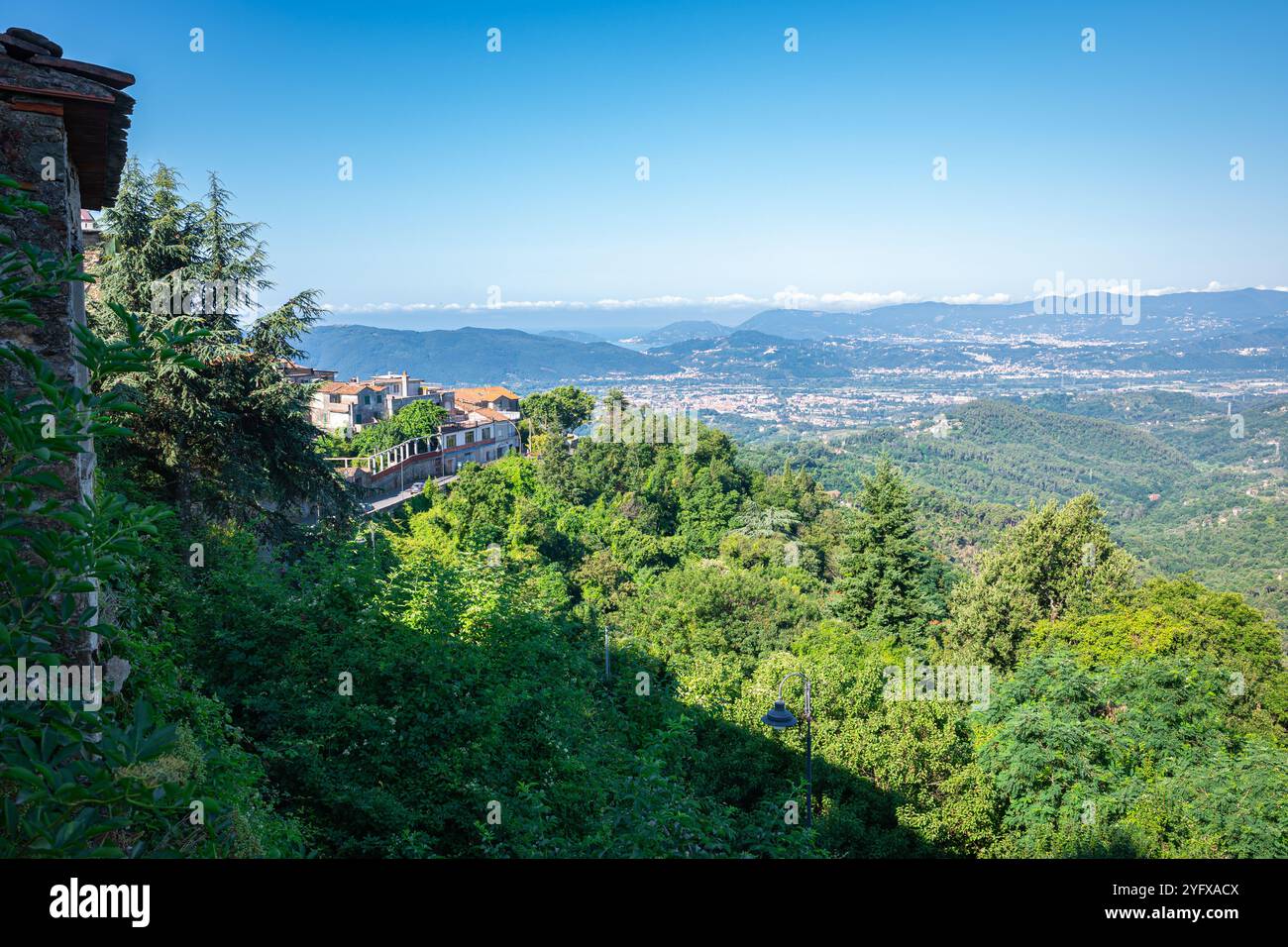 View over coastal plains and rocky Ligurian coast near La Spezia, Italy ...