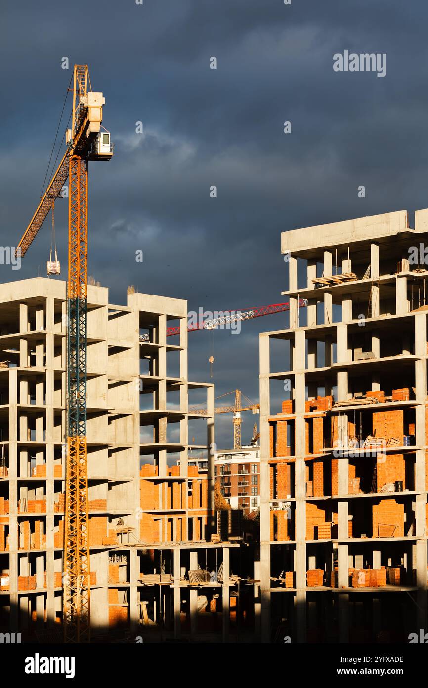 High-rise buildings under construction, featuring unfinished concrete ...