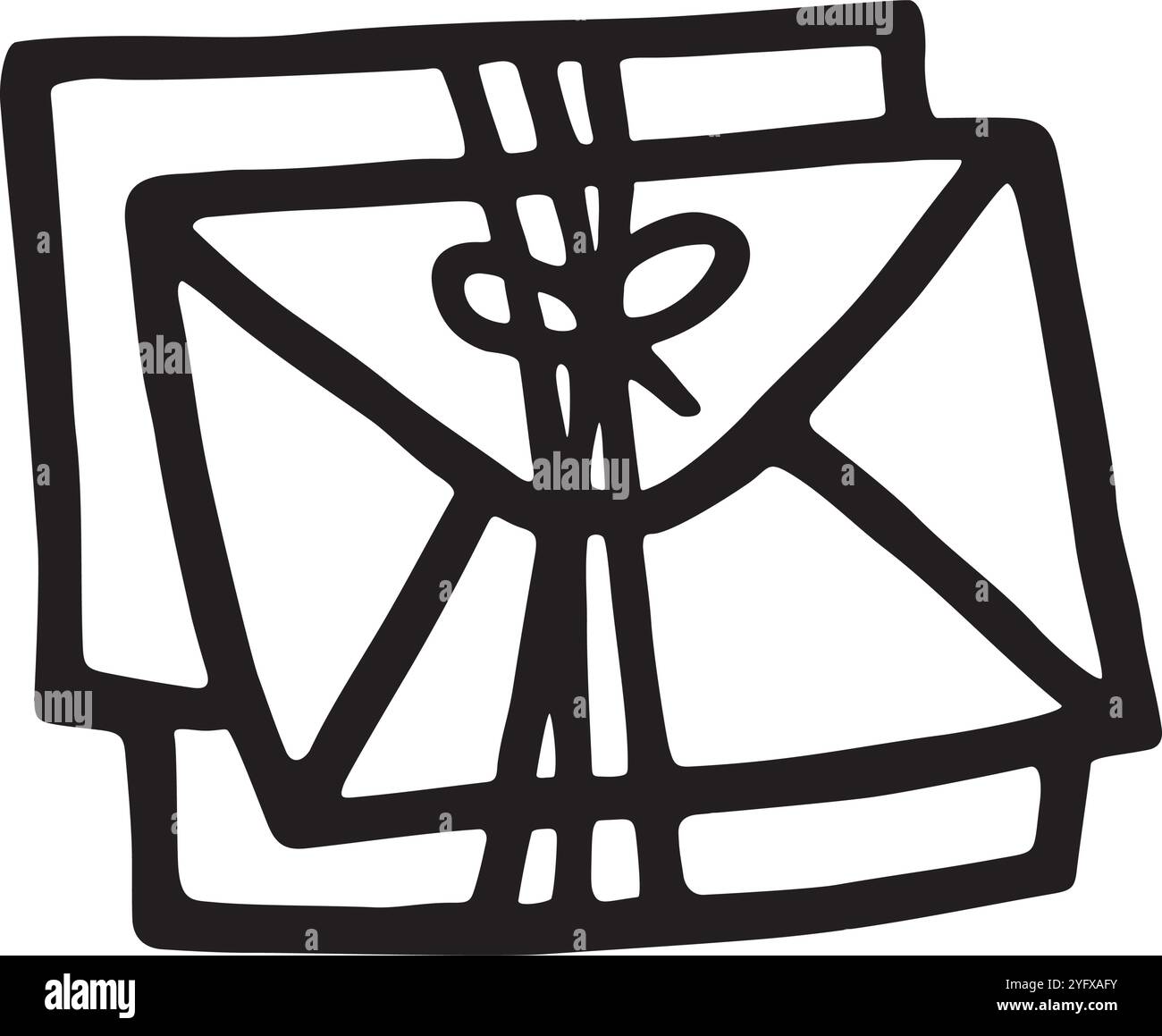Doodle closed envelopes pile icon or logo, hand drawn with thin black ...