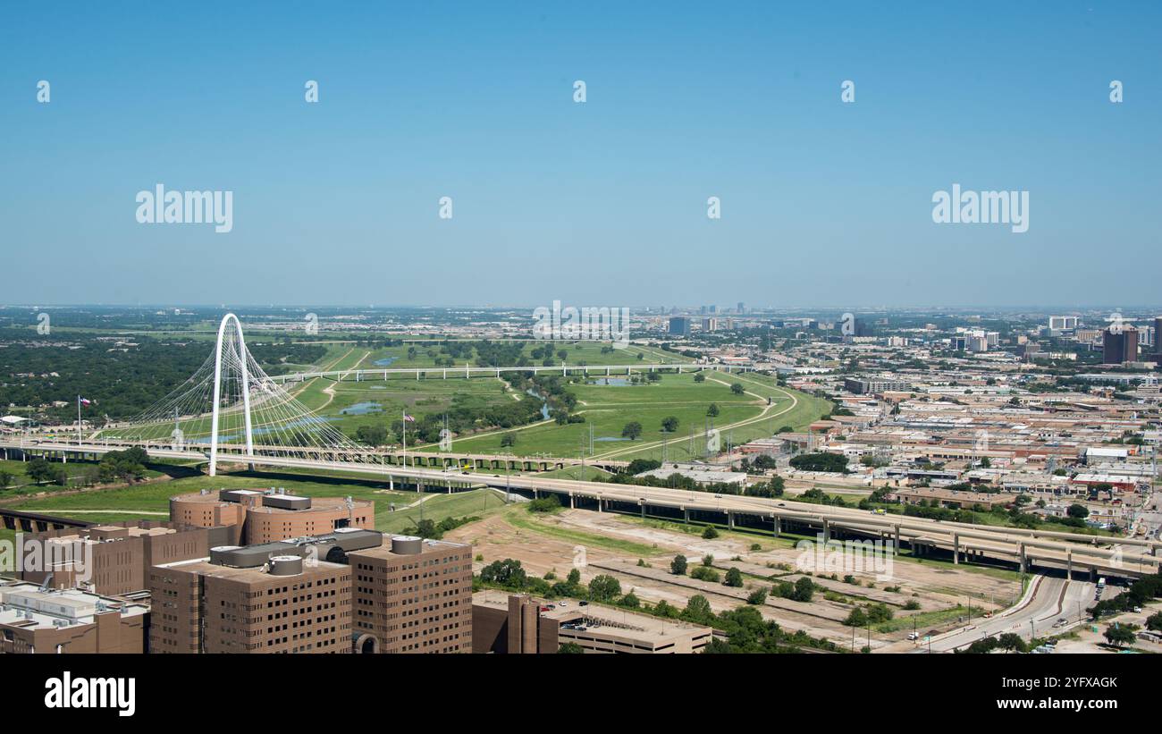 View of the Margaret McDermott Bridge from the Reunion Tower, Dallas ...
