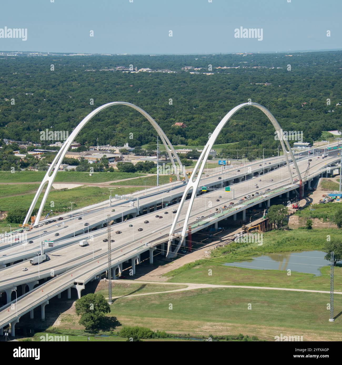 View of the Margaret McDermott Bridge from the Reunion Tower, Dallas ...