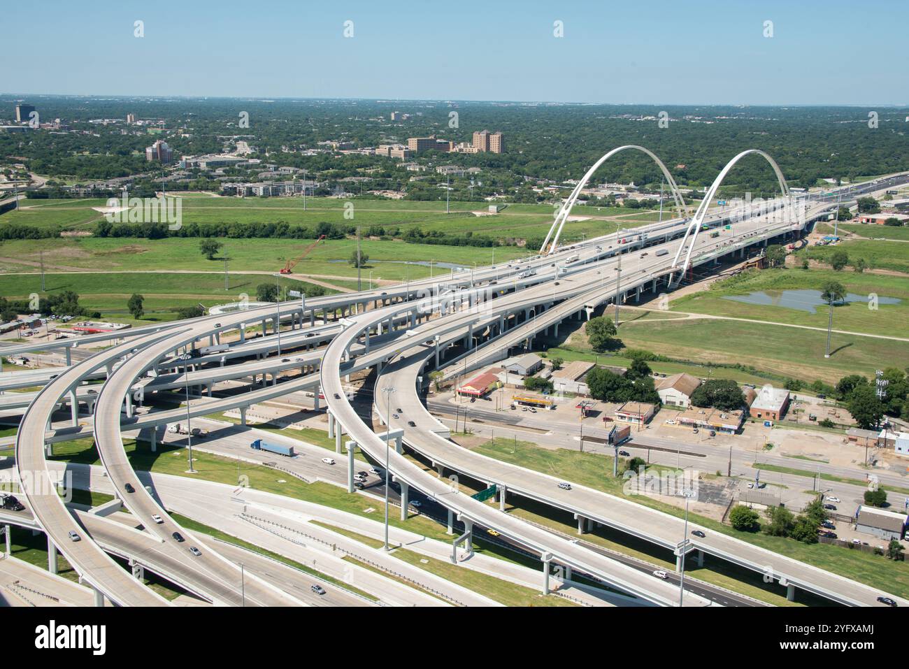 View of the Margaret McDermott Bridge from the Reunion Tower, Dallas ...