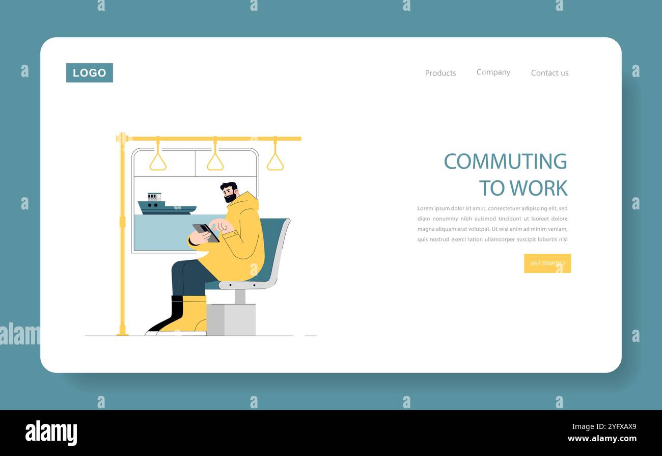 Commuting to Work concept. Man using a smartphone while riding public ...