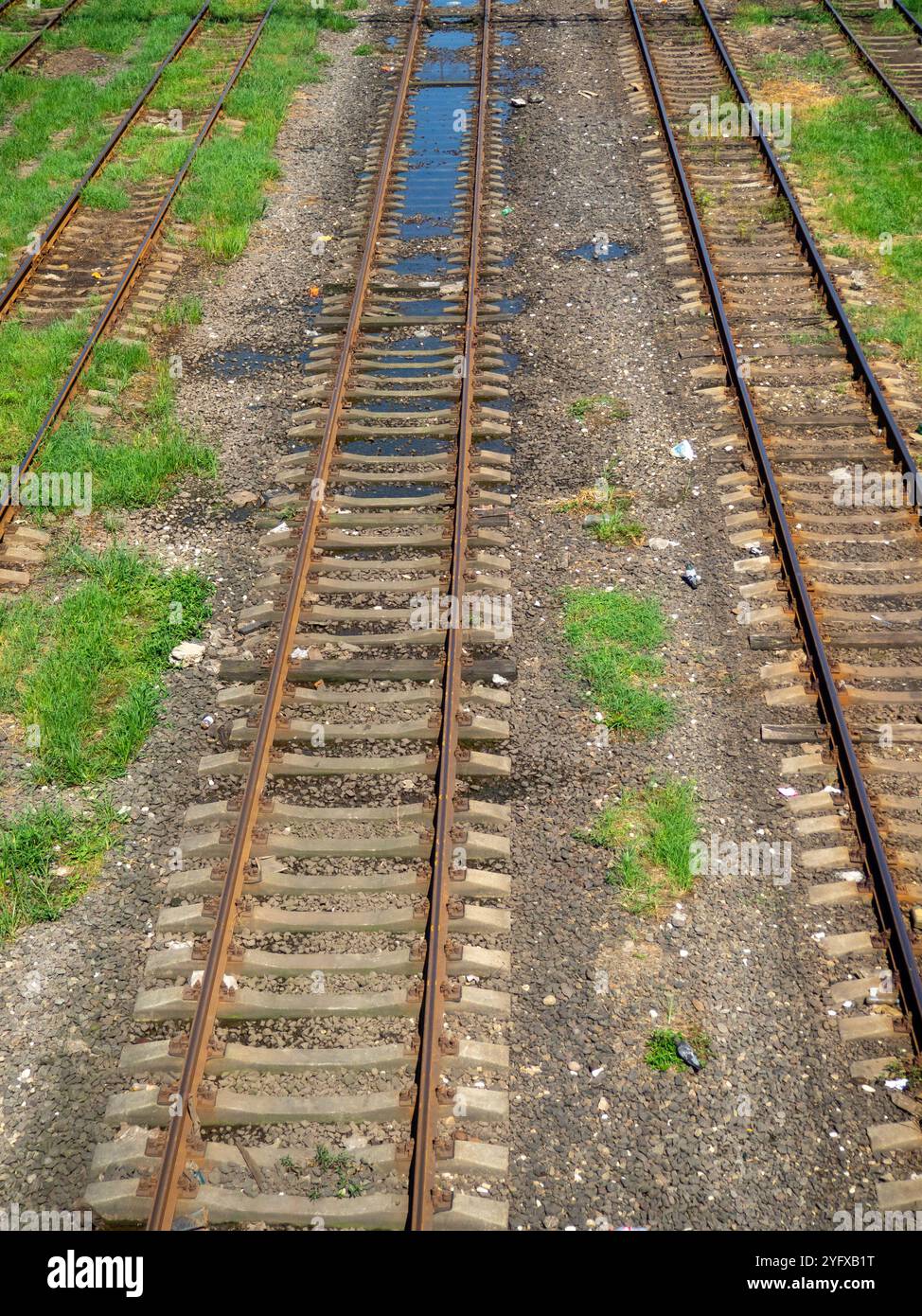 Rails with sleepers. Many tracks. Railway tracks. Railway crossing ...