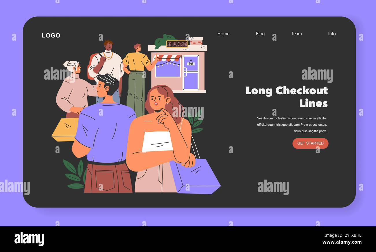 Black Friday concept. Shoppers wait in a long queue at a retail store ...