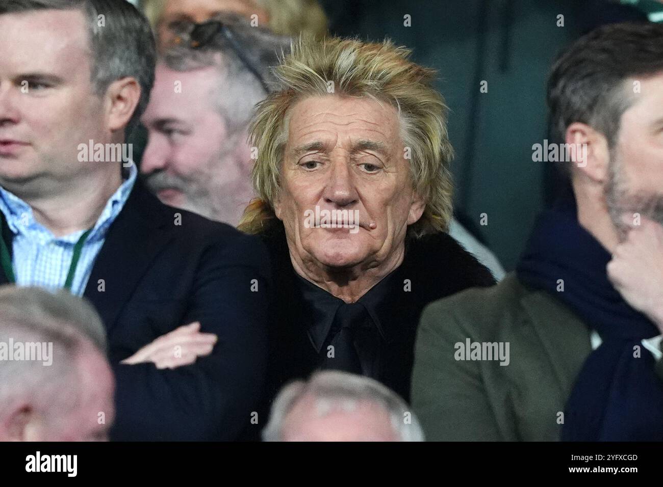 Singer Rod Stewart (centre) in the stand before the UEFA Champions ...