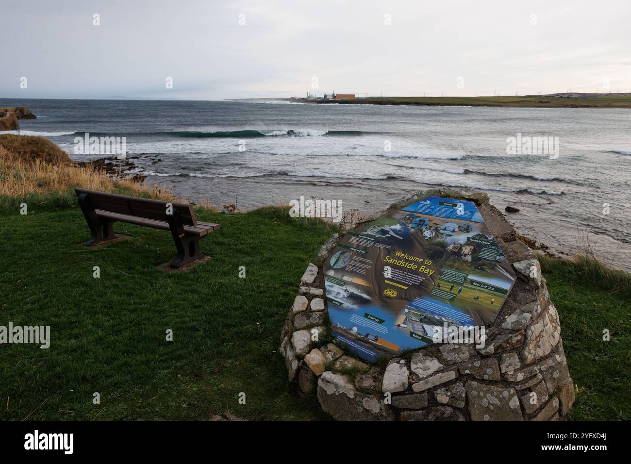 31 Oct. 2024. Sandside Bay, Reay, Scotland. A historical marker at ...