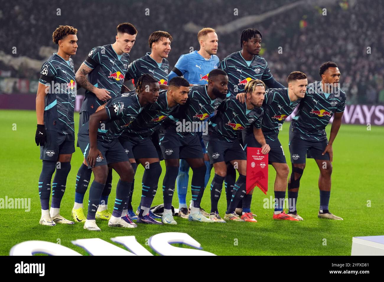 RB Leipzig players line up ahead of the UEFA Champions League, league ...